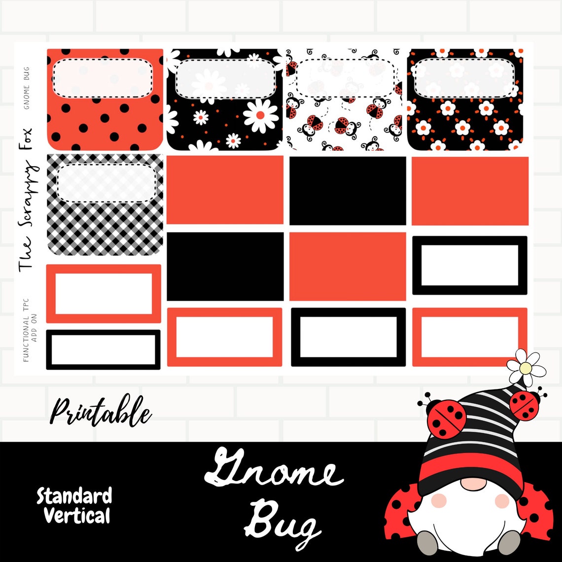 PRINTABLE Sticker Kit/ Gnome Bug / Standard Vertical Planner - Etsy