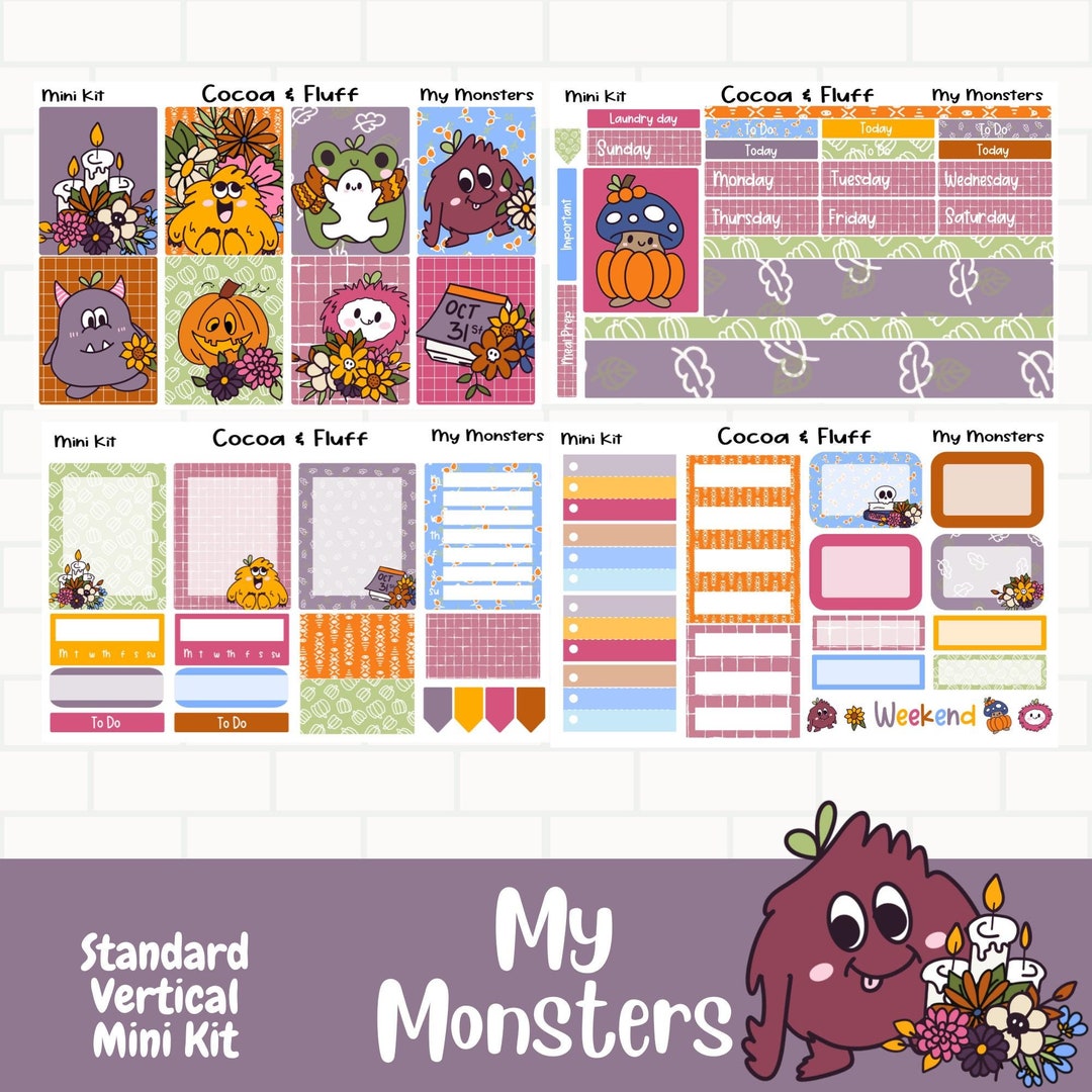 My Monsters Planner Stickers, Hand Drawn Stickers, Standard Vertical ...