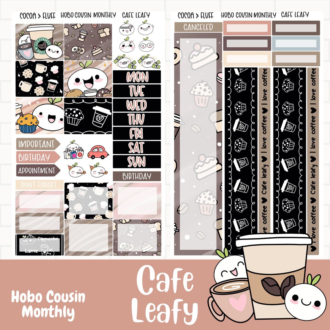 Cafe Leafy Planner Stickers, Hobonichi Cousin Sticker Kit, Hobo Monthly ...