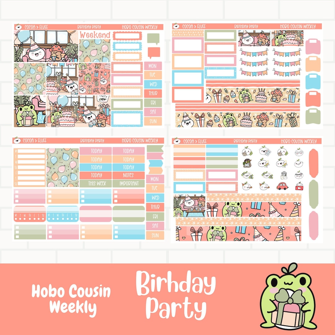 Birthday Party Planner Stickers, Hobonichi Cousin Weekly Sticker Kit ...