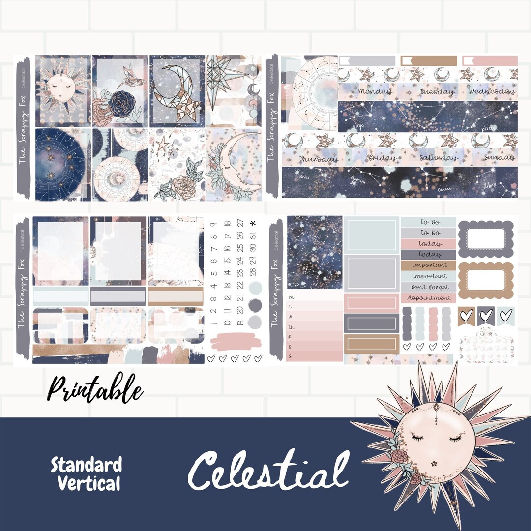 PRINTABLE Sticker Kit/ Celestial / Standard Vertical Planner - Etsy