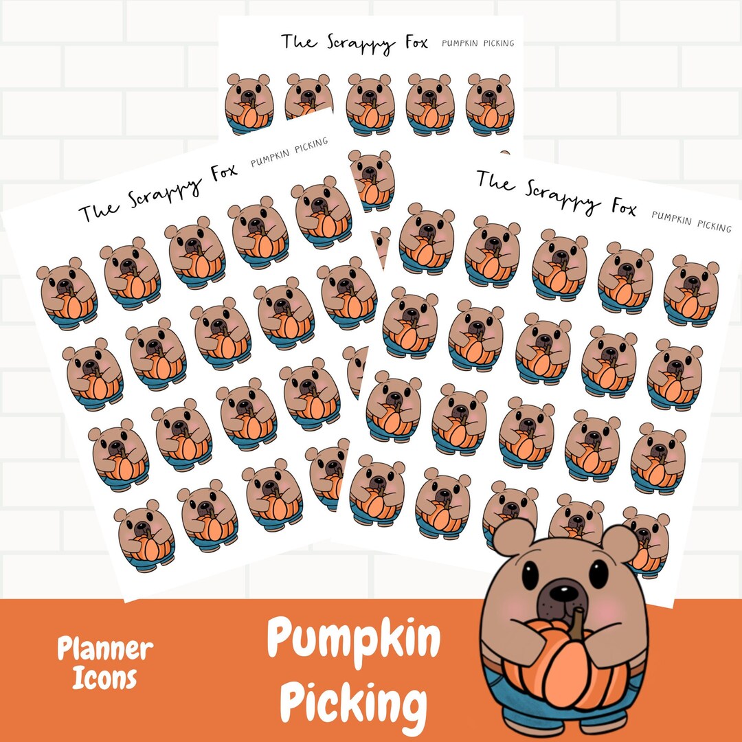 Pumpkin Picking / Autumn Doodle Icons/ Icon Planner Stickers/ Hand ...