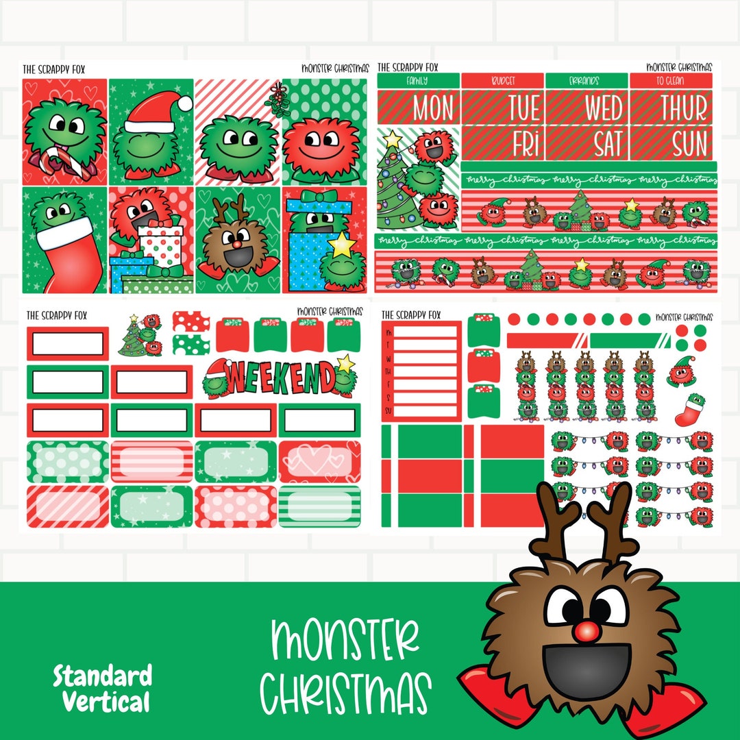 Monster Christmas Planner Stickers, Holiday Sticker Kit, Standard ...