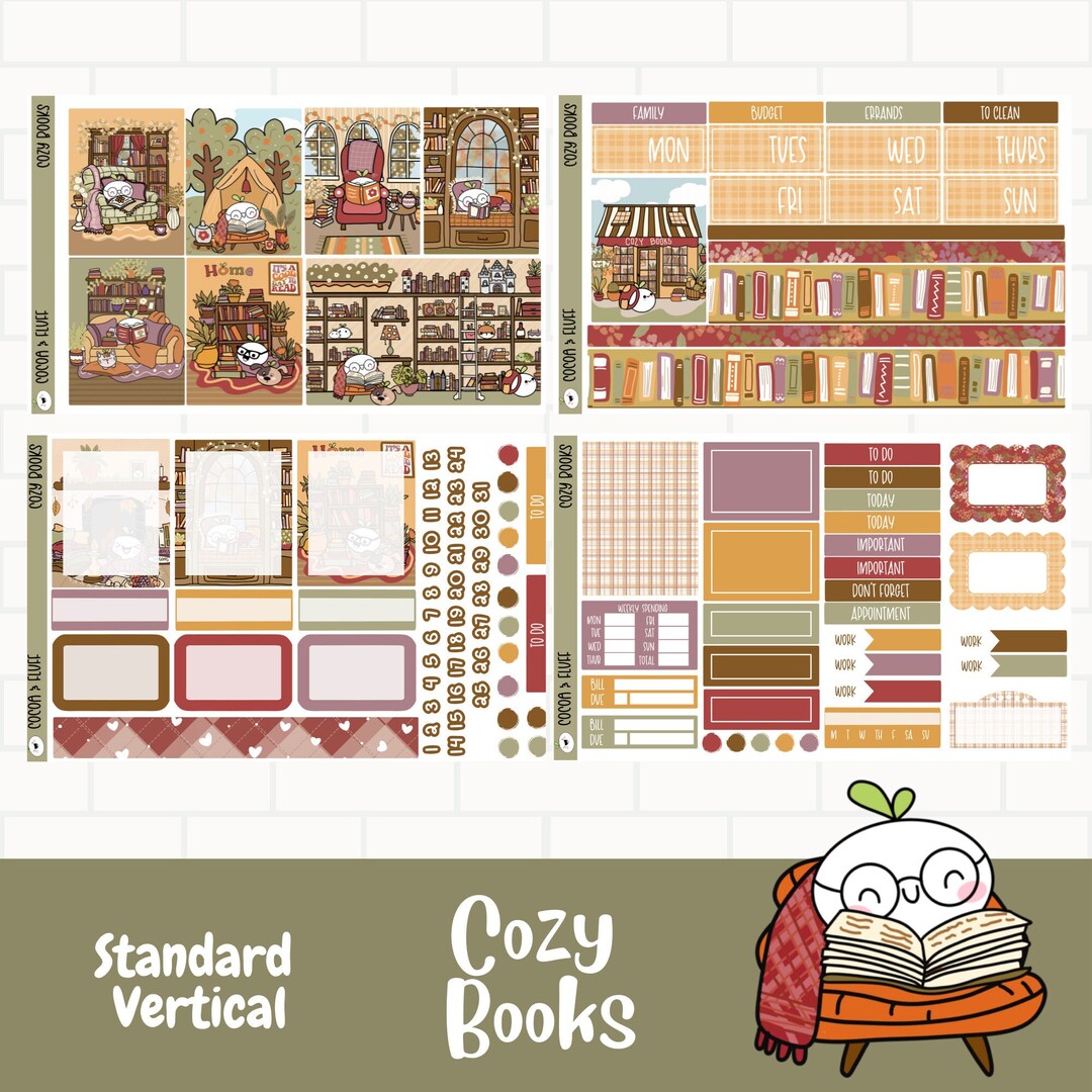 Cozy Books Planner Stickers, Planner Sticker Kit, Book Lover Sticker ...