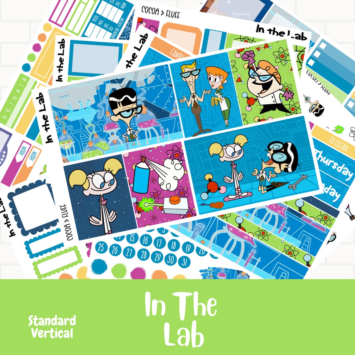 In the Lab Standard Vertical Stickers, Cartoon Planner Stickers, Dexter ...