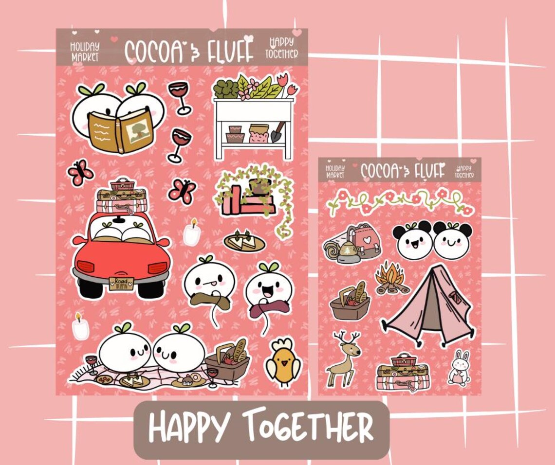 Happy Together Sticker Sheet, Hand Drawn Stickers, Daily Journal, Micro ...