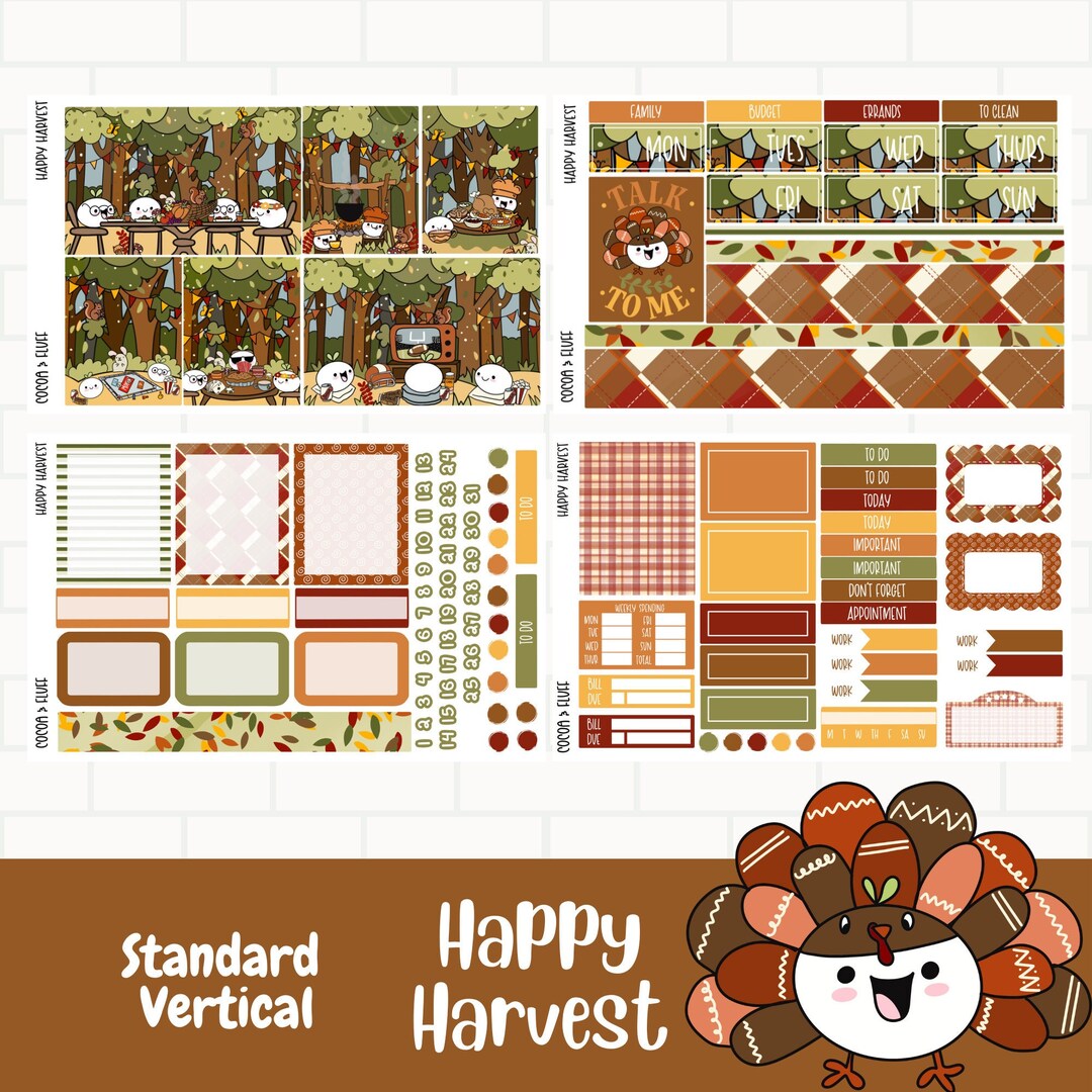 Happy Harvest Planner Stickers, Planner Sticker Kit, Autumn Sticker Kit ...
