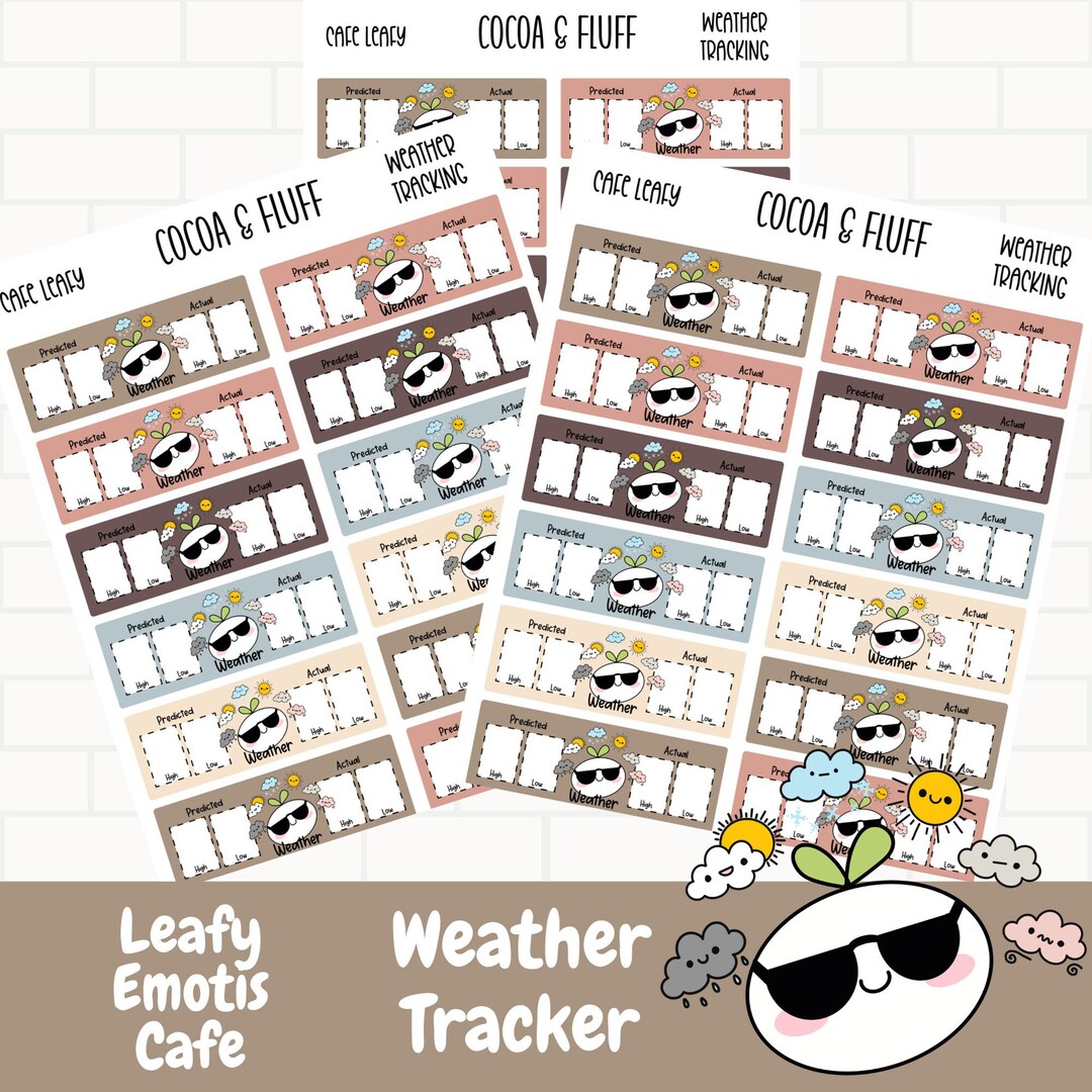 Leafy Weather Tracking Planner Stickers, Hand Drawn Weather Icons ...