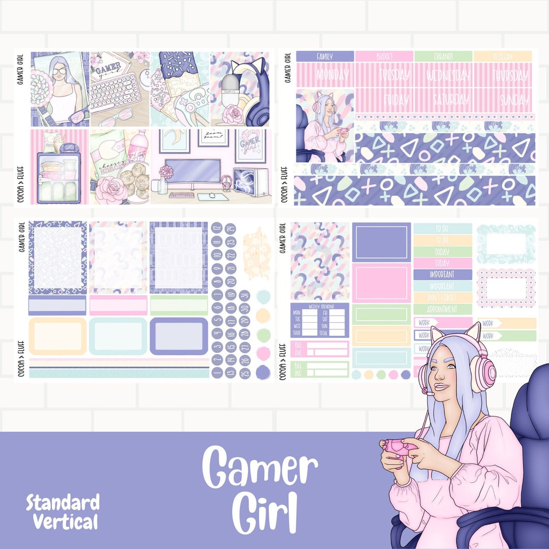 Gamer Girl Deluxe Weekly Sticker Kit / Video Game Planner Stickers ...
