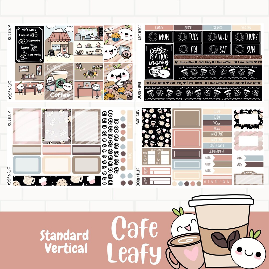 Cafe Leafy Planner Stickers, Planner Sticker Kit, Coffee Sticker Kit ...