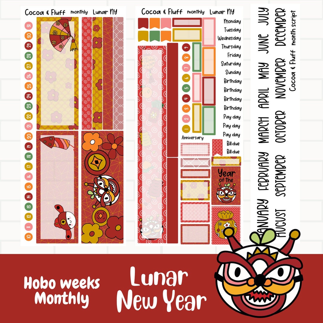 Lunar New Year Hobonichi Weeks Planner Stickers, Monthly Sticker Kit ...