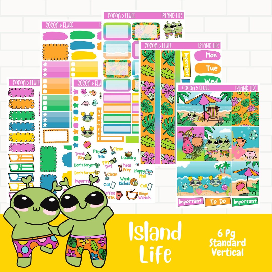 Island Life Hand Drawn Weekly Sticker Kit / Tropical Island Planner ...