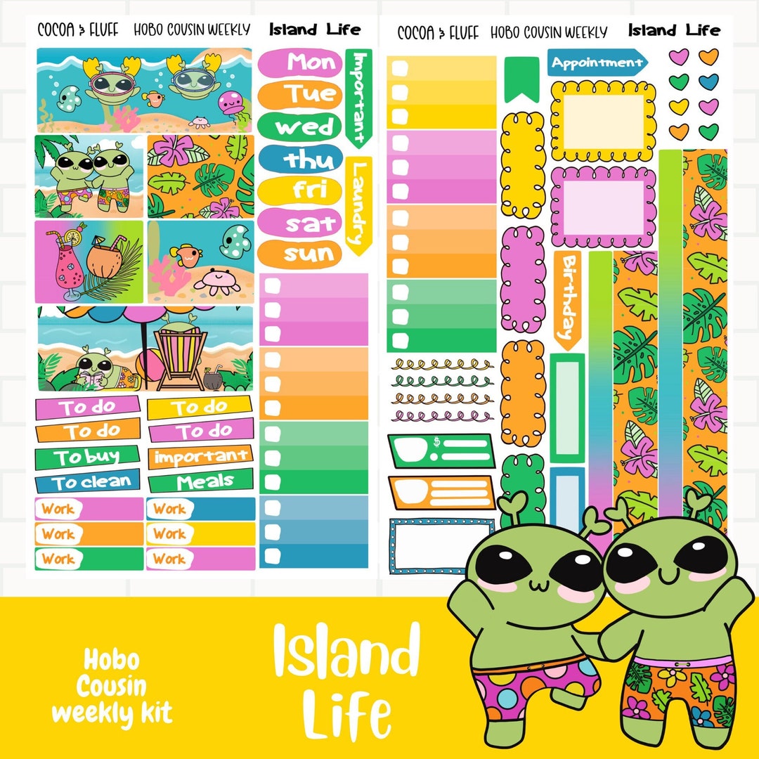 Island Life Hobo Cousin Weekly Sticker Kit / Tropical Island Planner ...