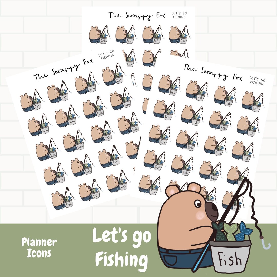 Fishing Planner Icons, Hand Drawn Planner Icon Stickers, Cute Bear ...