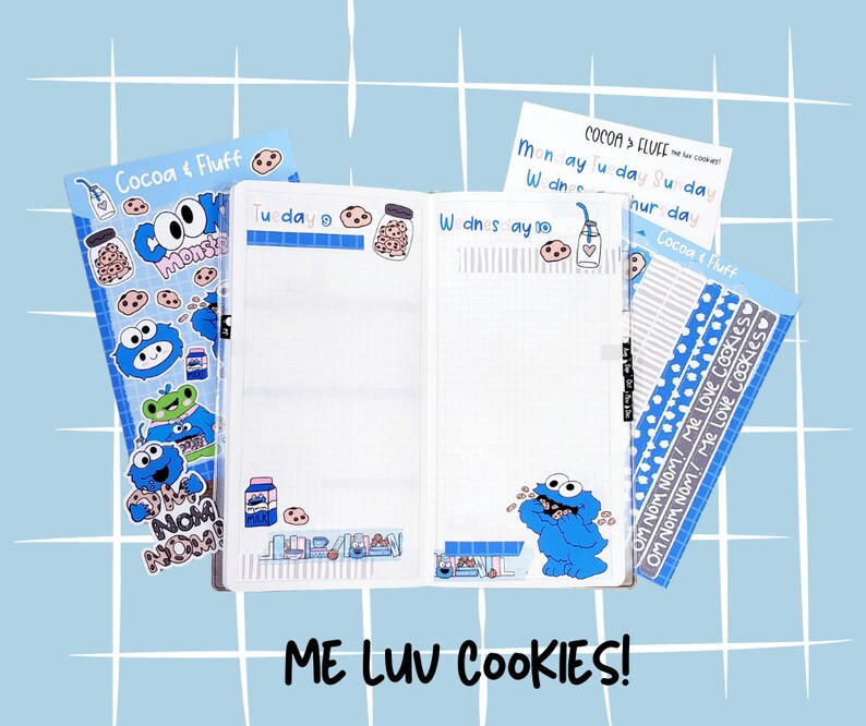 Me Luv Cookies Sticker Sheet, Hand Drawn Stickers, Daily Journal, Micro ...