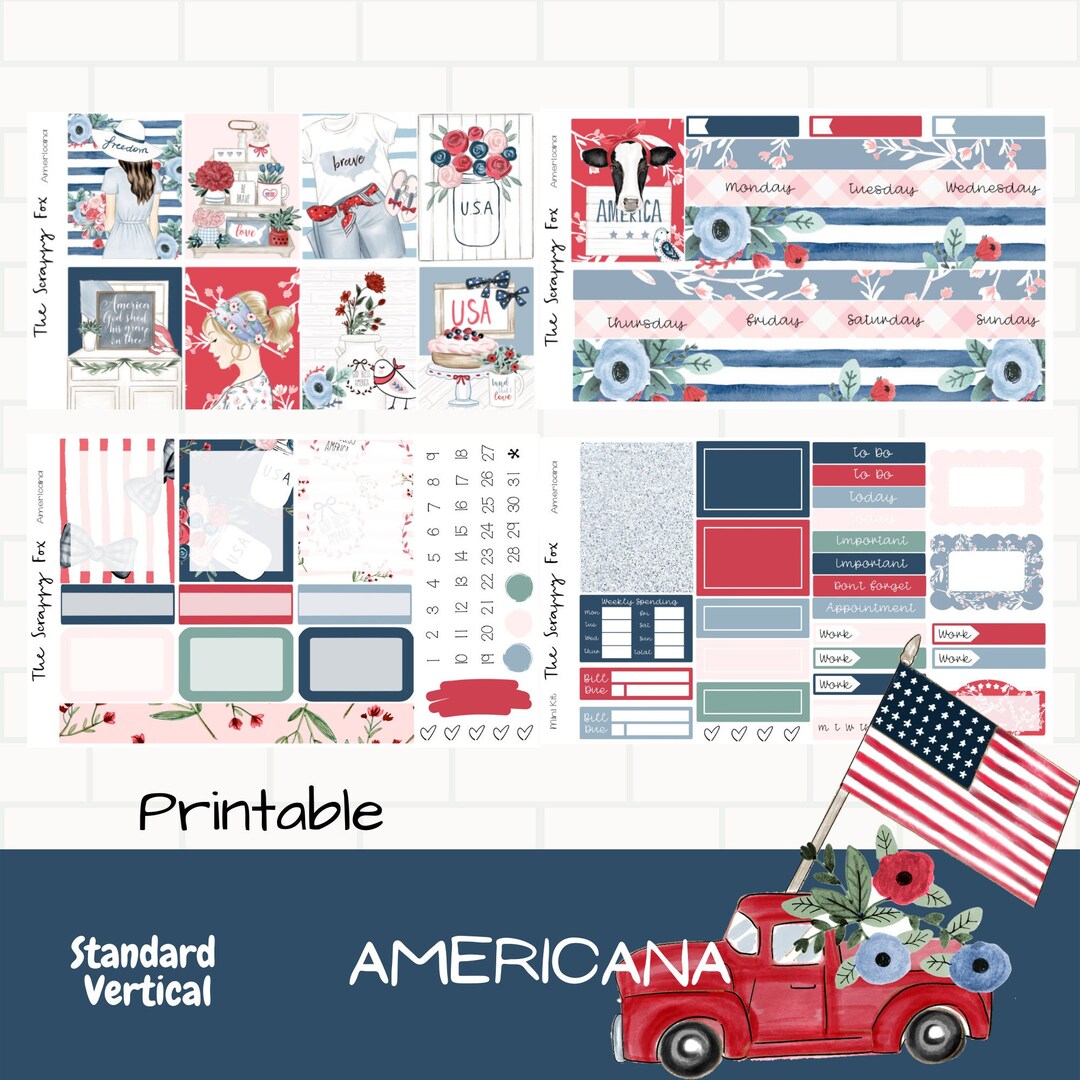 4th of July Planner Stickers Planner Sticker Kit Printable - Etsy
