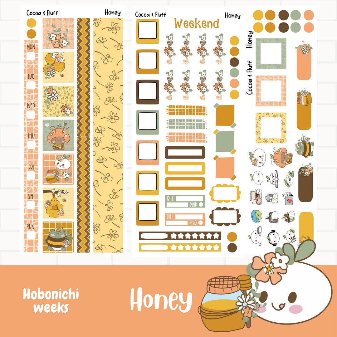 Honey Planner Sticker Kit, Hand Drawn Stickers, Hobonichi Weeks Planner ...