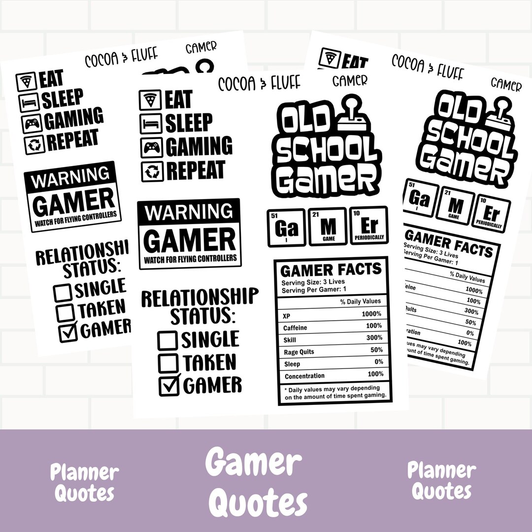 Planner Sticker Quotes, Gamer Stickers, Gamer Quotes for Planners ...