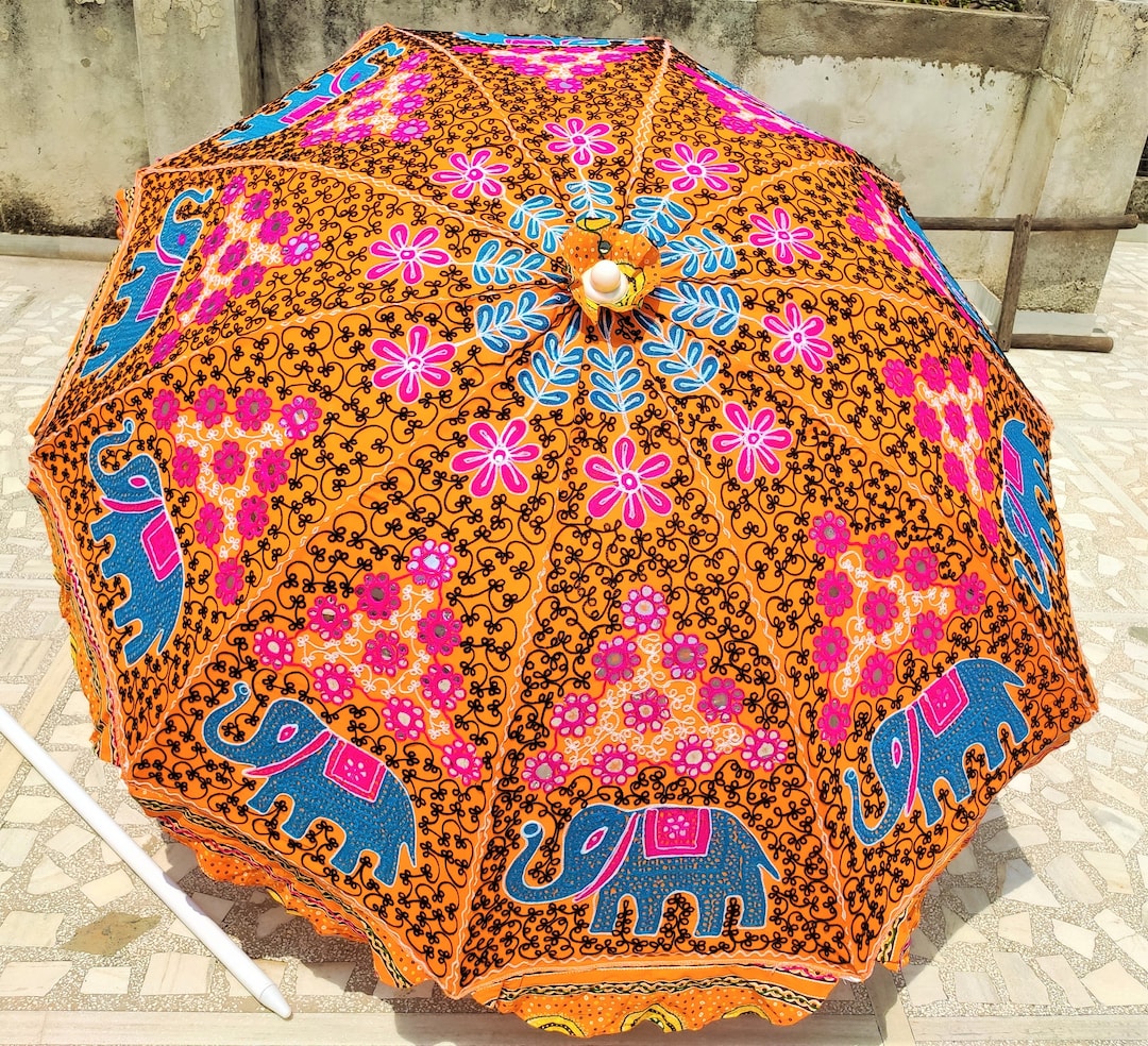 Embroidered Indian Elephant Parasol - Vintage Cotton Sun Shade - Etsy