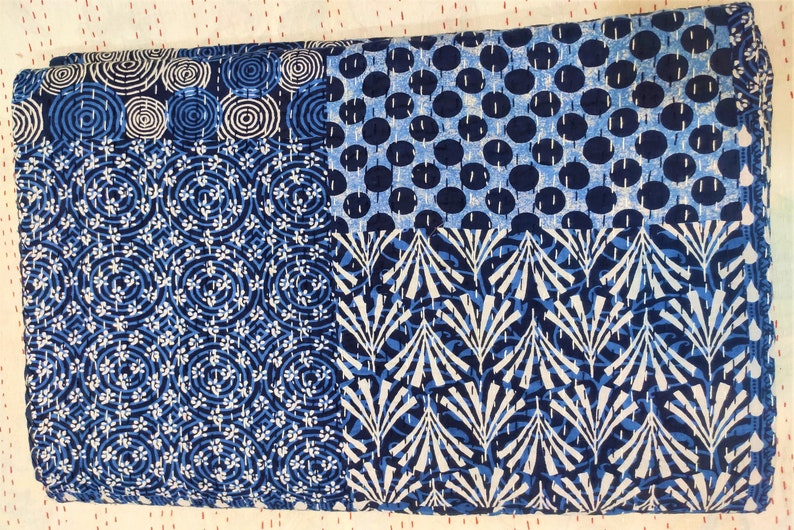 Indigo Blue Kantha Patch Work Quilts Blanket and Throw - Etsy