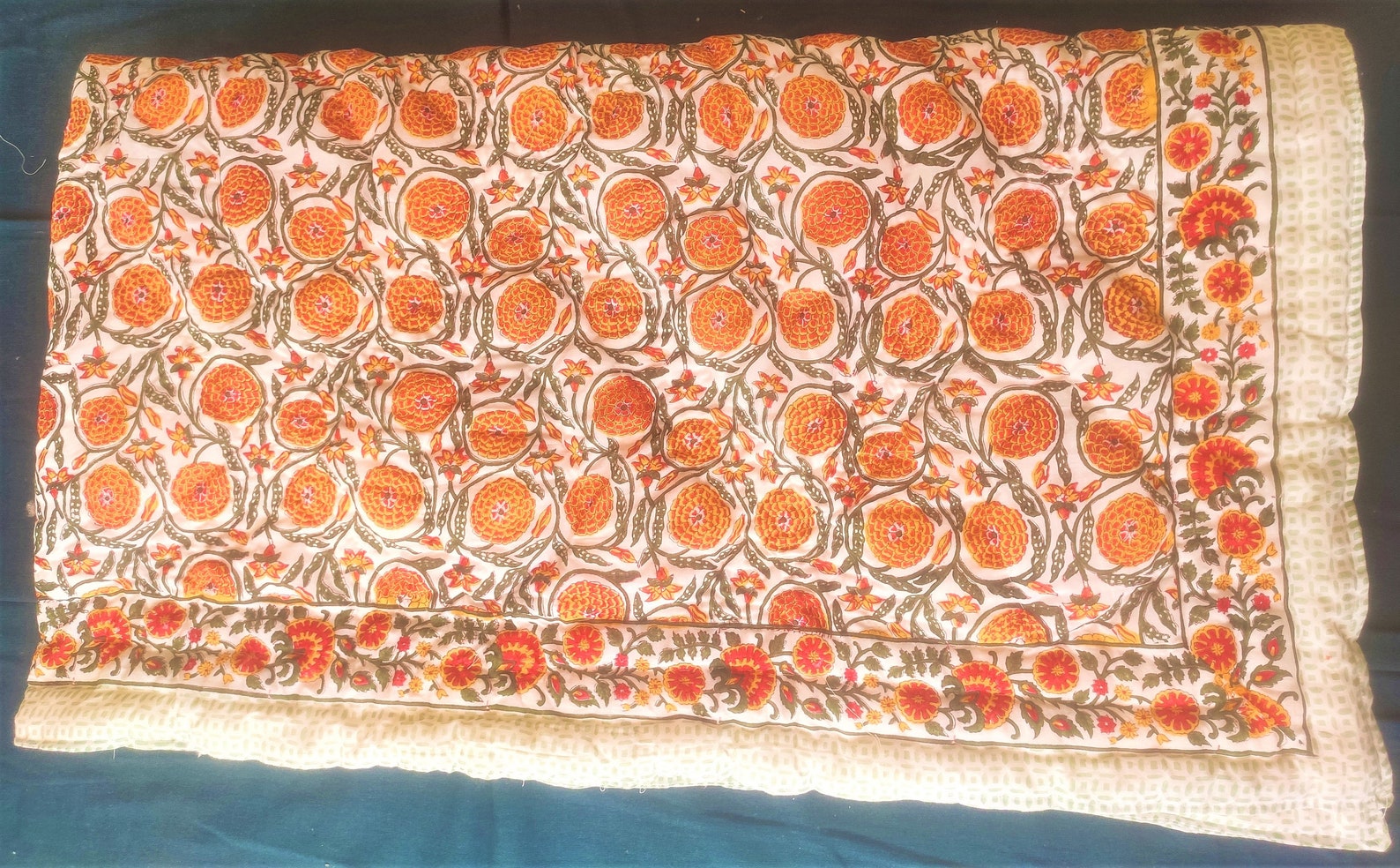 Rose flower hand block printed cotton razai reversible cotton | Etsy