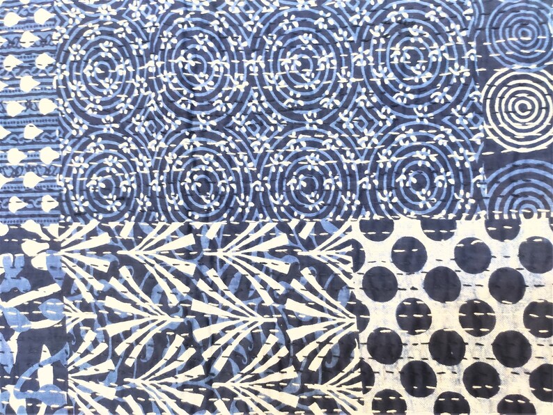Indigo Blue Kantha Patch Work Quilts Blanket and Throw - Etsy