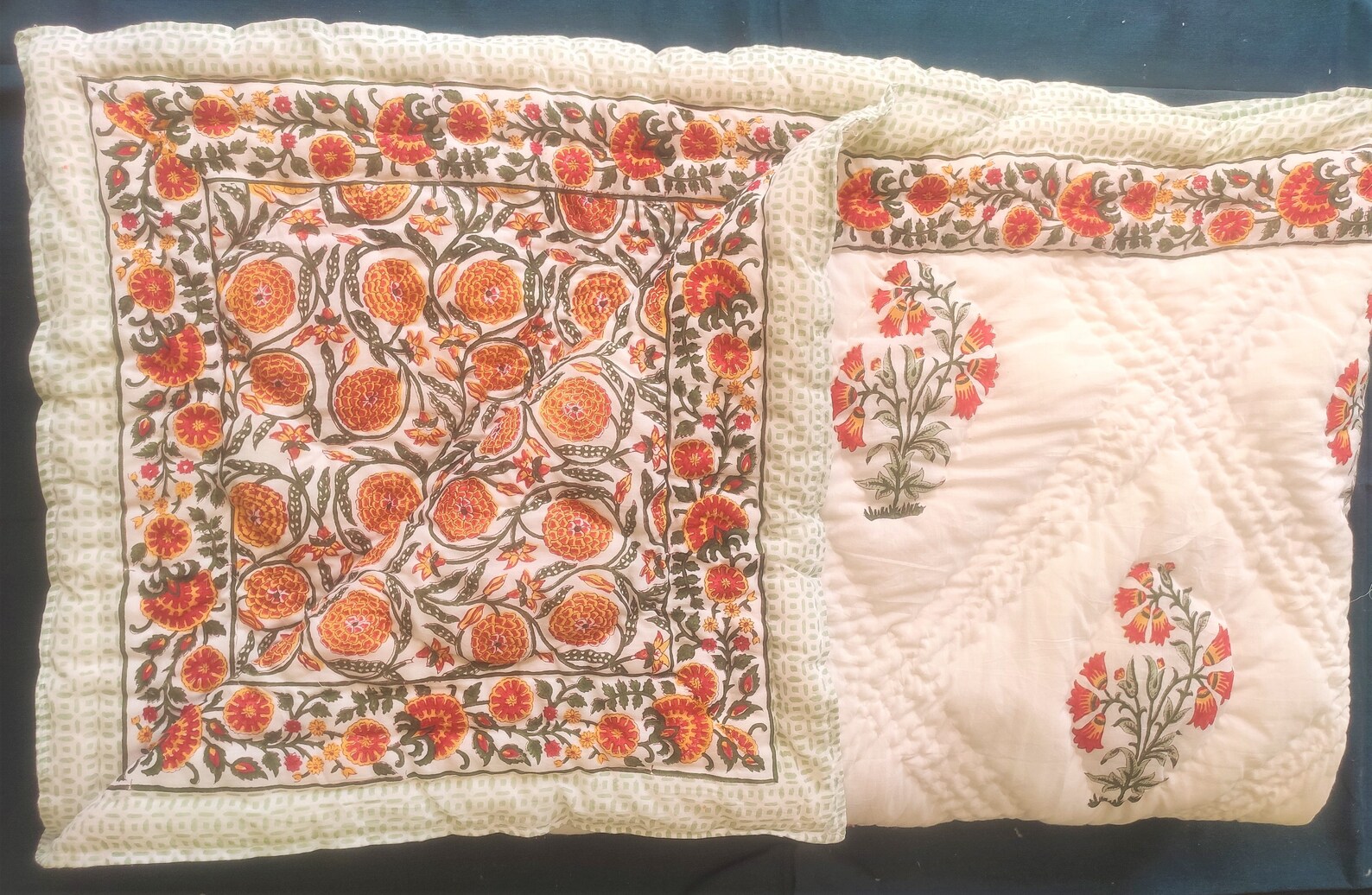 Rose Flower Hand Block Printed Cotton Razai Reversible Cotton | Etsy