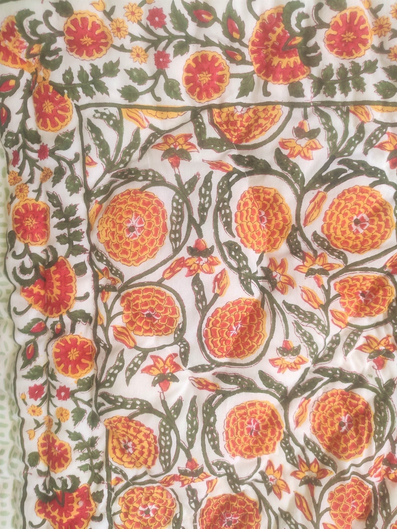 Rose Flower Hand Block Printed Cotton Razai Reversible Cotton | Etsy