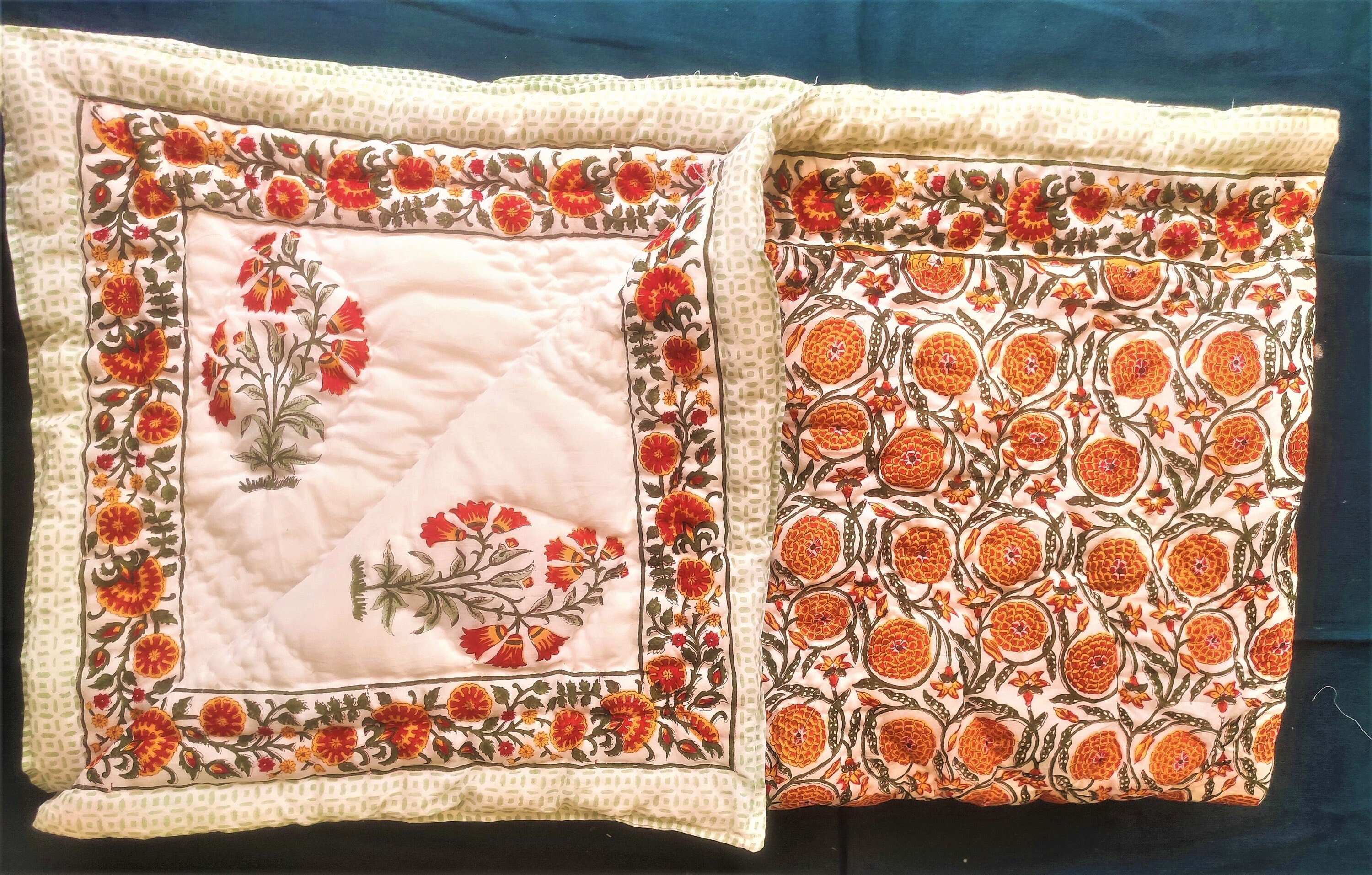 Rose flower hand block printed cotton razai reversible cotton | Etsy