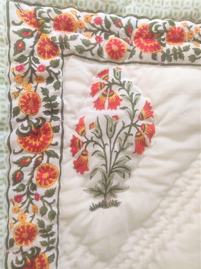 Rose Flower Hand Block Printed Cotton Razai Reversible Cotton - Etsy