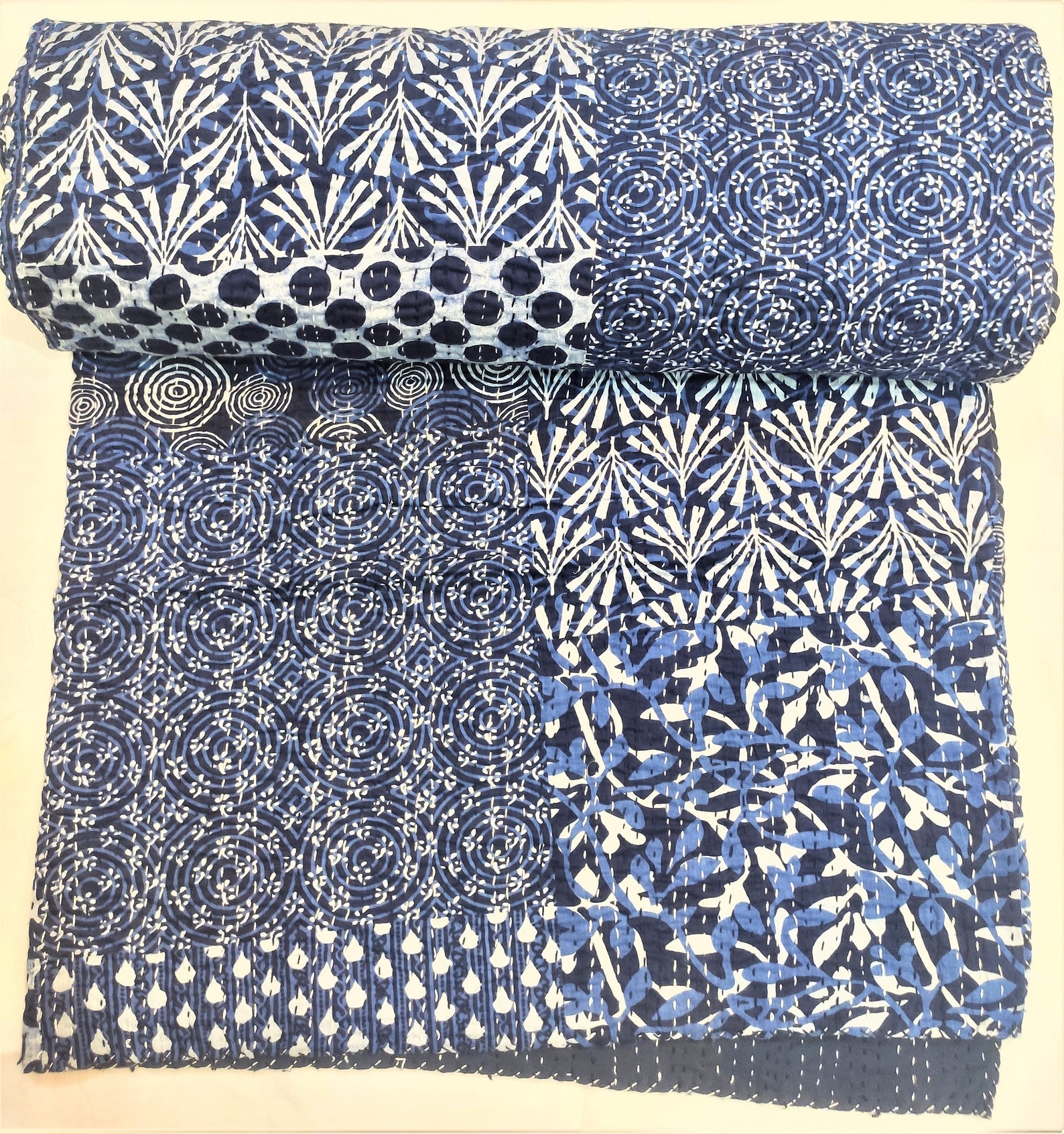 Indigo Blue Kantha Patch Work Quilts Blanket and Throw - Etsy