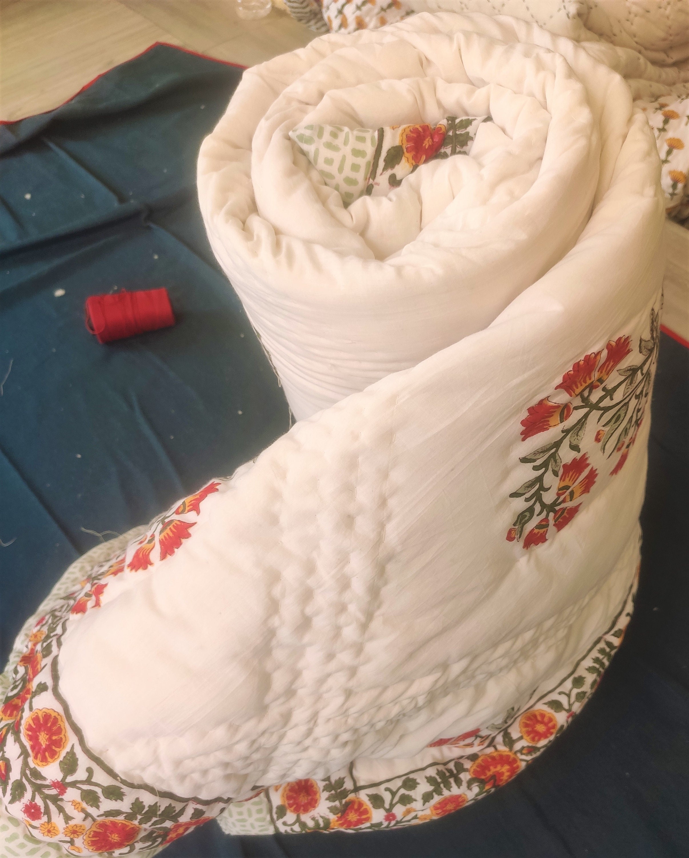 Rose flower hand block printed cotton razai reversible cotton | Etsy