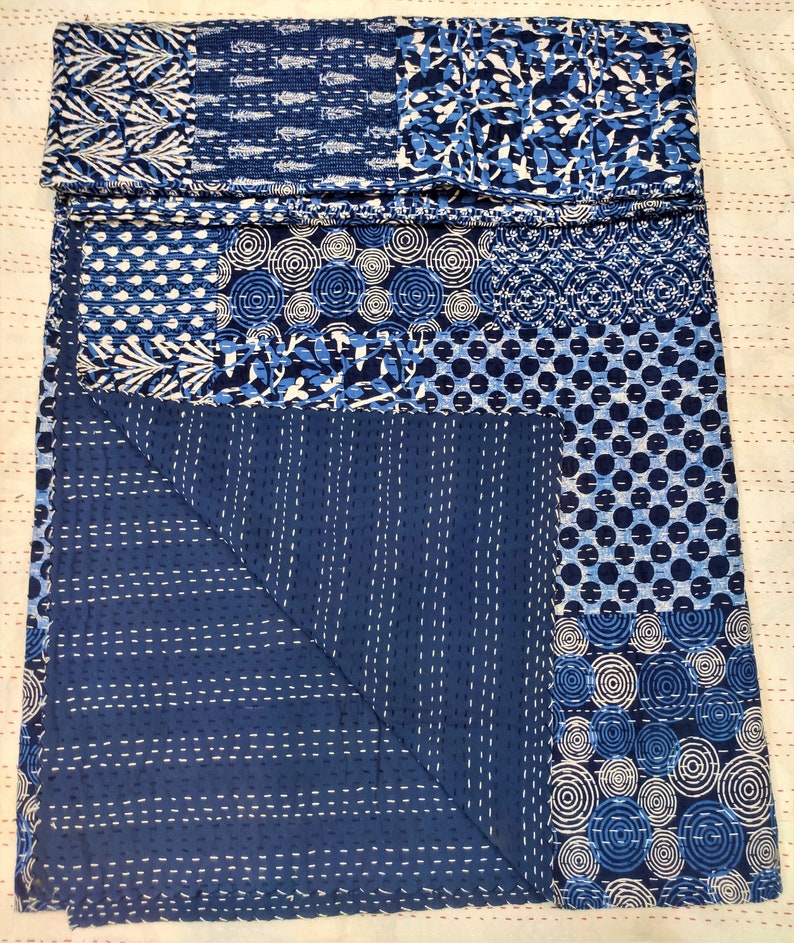 Indigo Blue Kantha Patch Work Quilts Blanket and Throw - Etsy