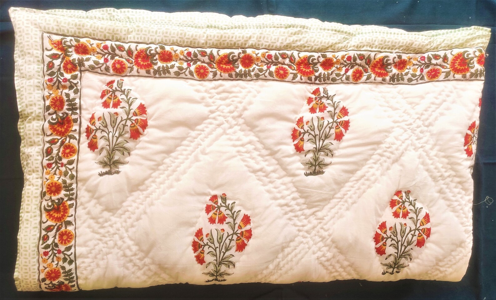 Rose flower hand block printed cotton razai reversible cotton | Etsy