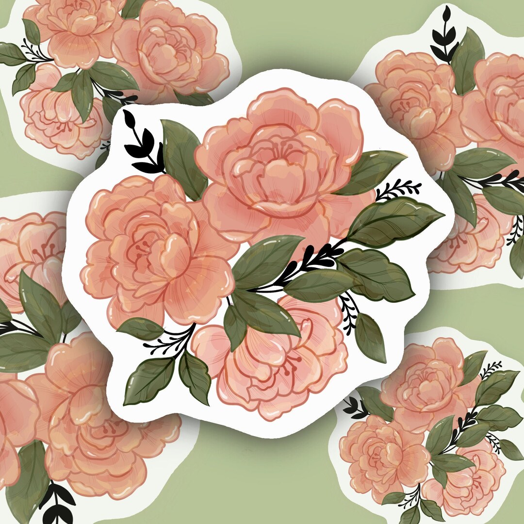 Cute Pink Peony Vinyl Sticker | Flower Floral Sticker | Waterproof ...