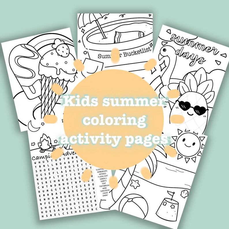 Children’s Summer Coloring and Activity Pages - Etsy