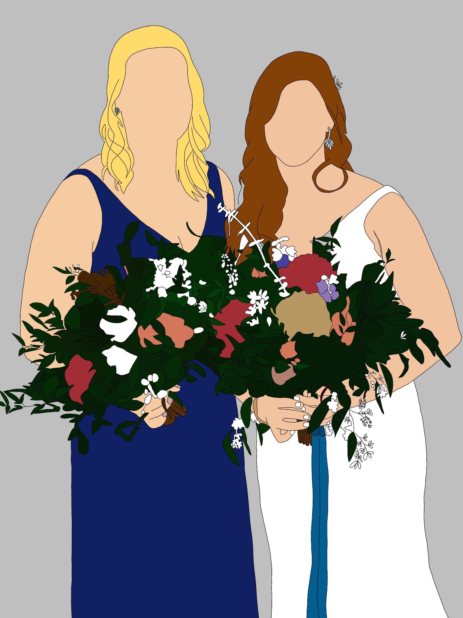 Faceless Wedding Illustrations, Wedding Portrait, Digital Illustration ...