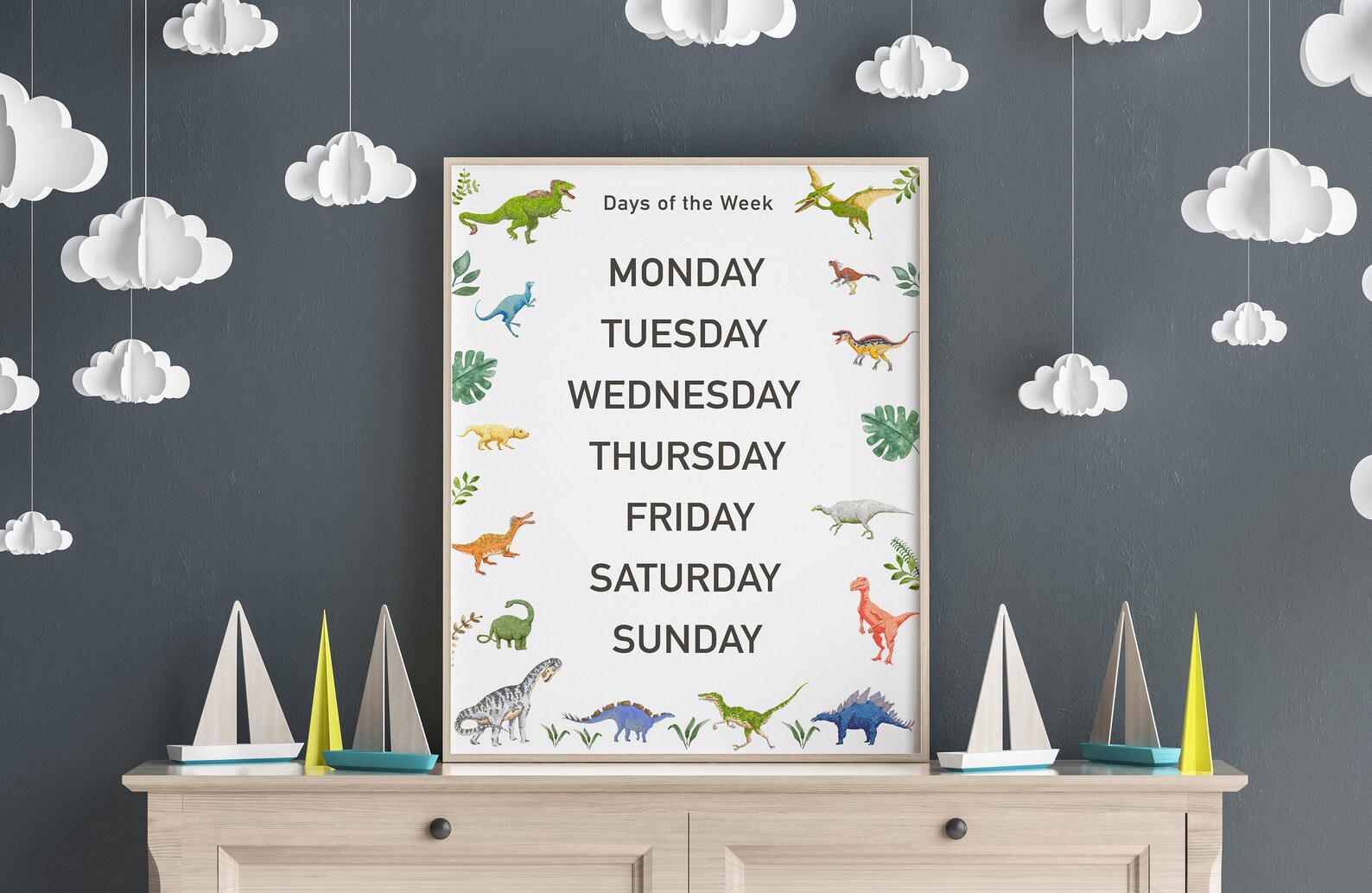 Days of Week Print Dinosaur Wall Art Kids Playroom Decor | Etsy