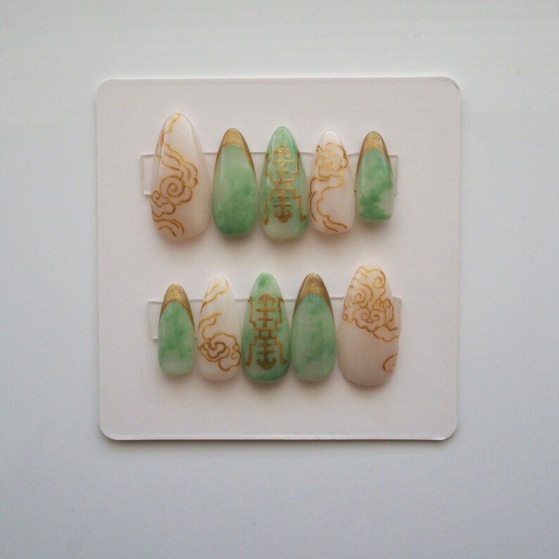 Jade Inspired Medium Almond Shaped Nails size M - Etsy