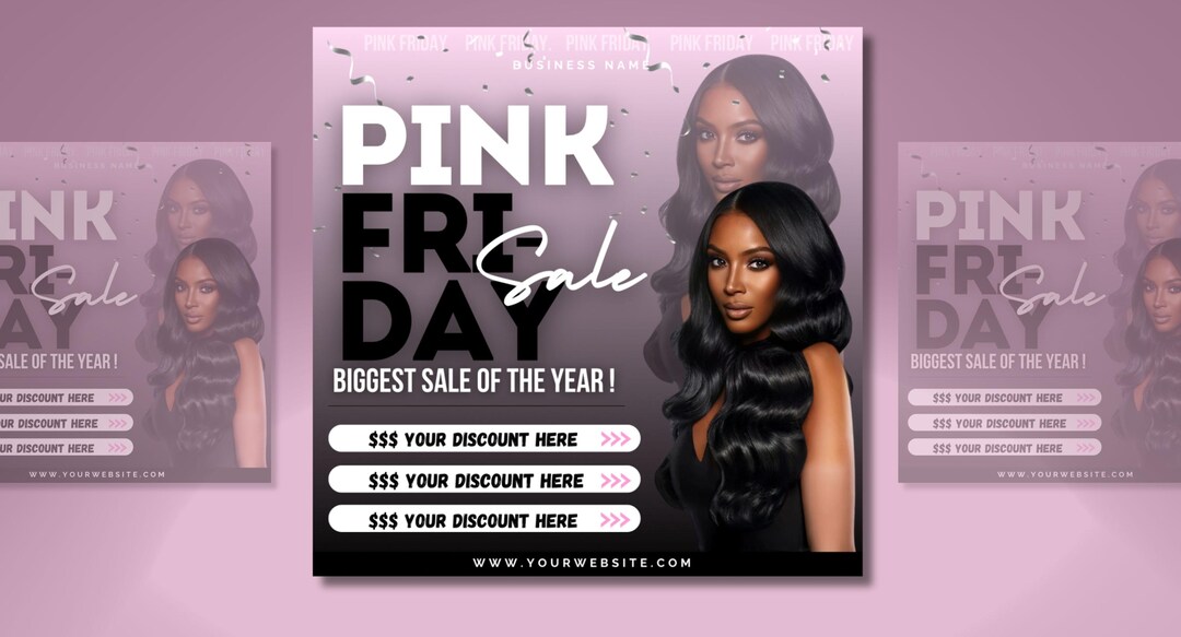 Black/pink Friday Sale Template Flyer Editable in Canva - Etsy