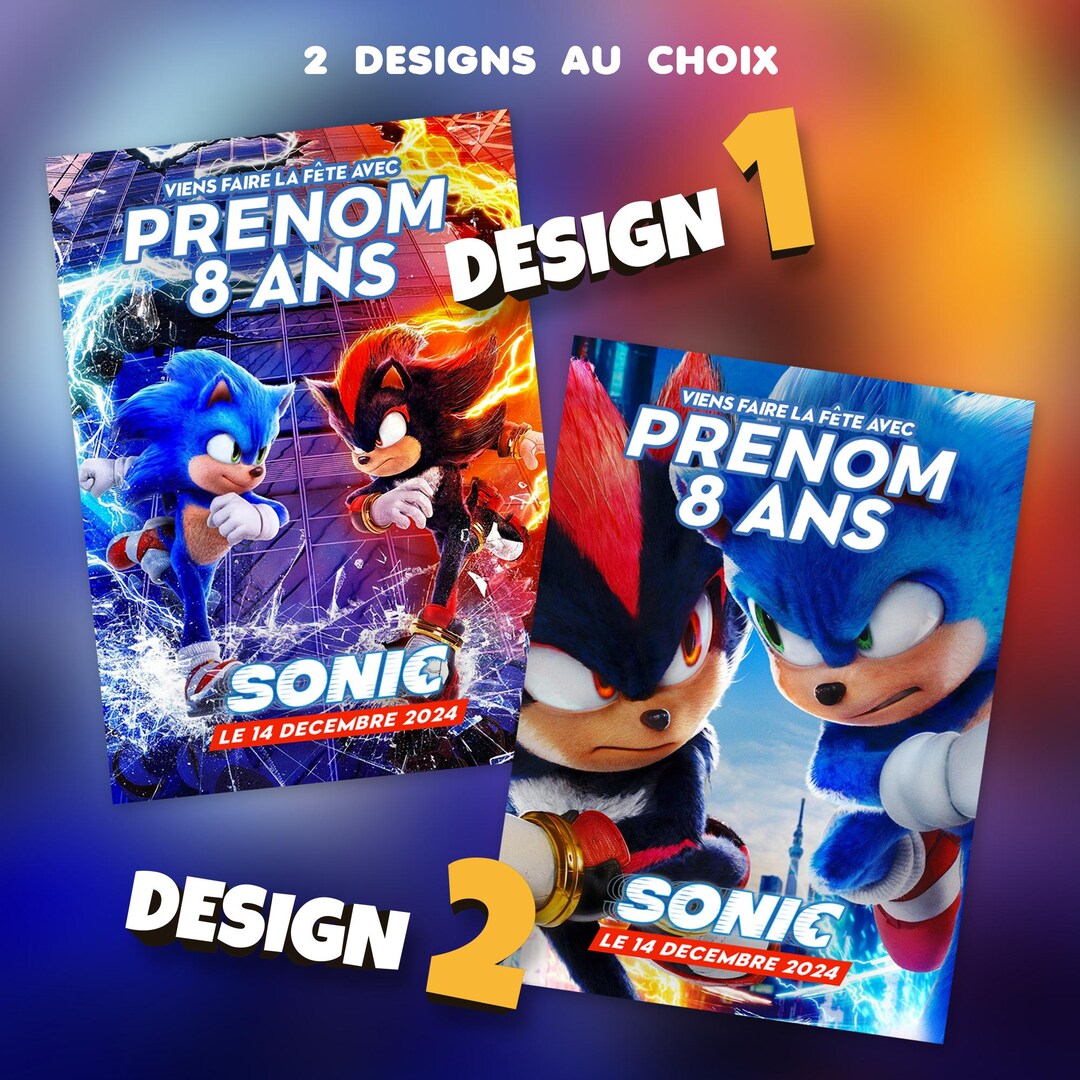 Sonic Movie 3 8 Personalized Birthday Invitations in French 8 Envelopes ...