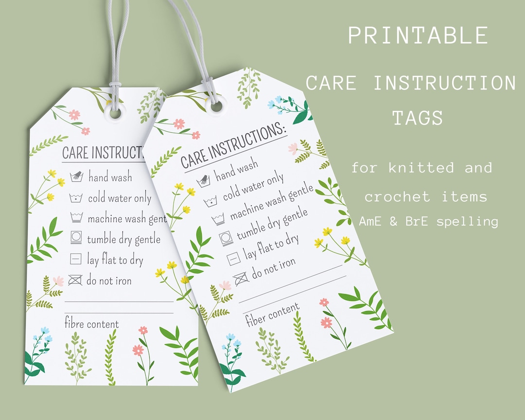 Printable Care Instruction Tags for Knitted and Crochet Items-washing ...
