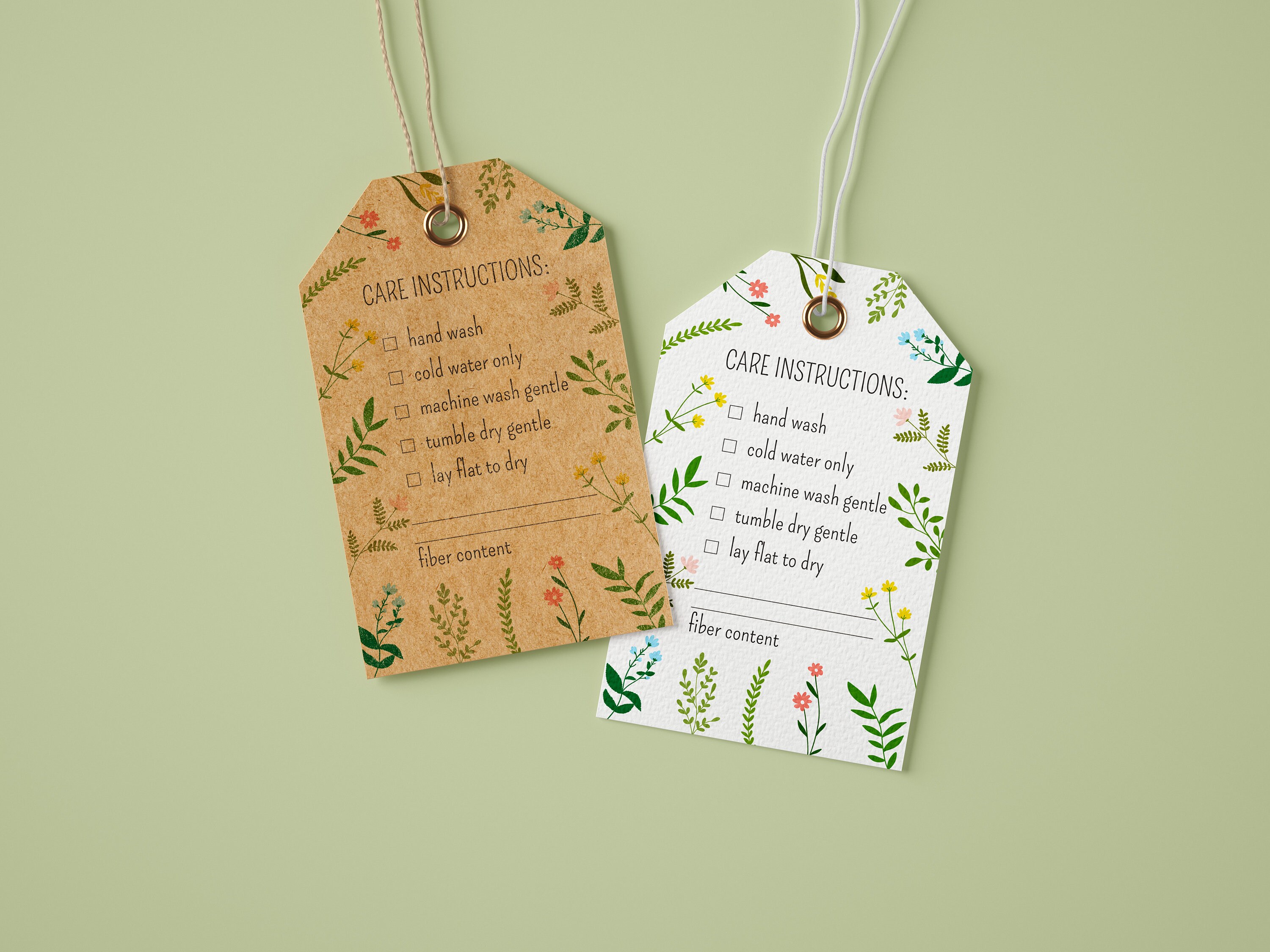 Floral Yarn Skein Wrap Labels Care Instructions Tag Set for Handmade ...