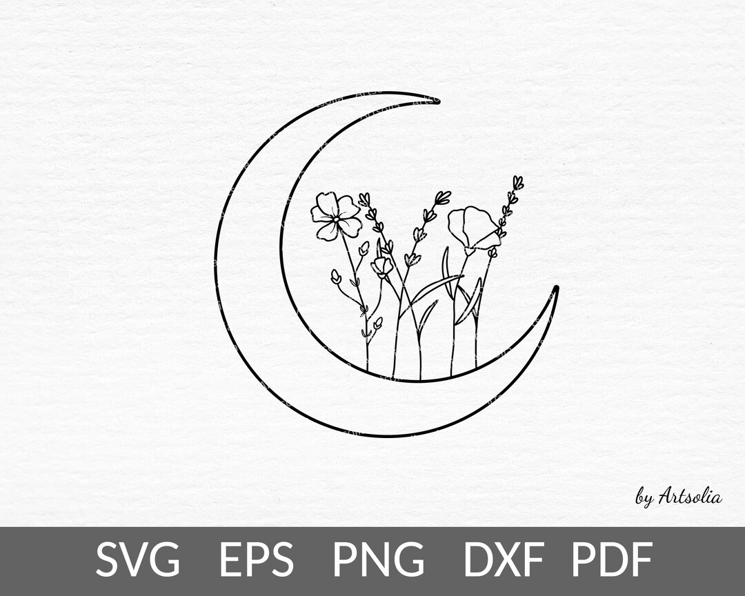 Flower Moon Svg-simple Svg Files for Cricut With Wildflowers Growing ...