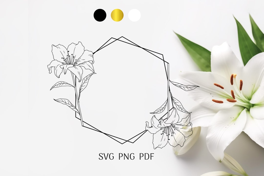 Lily Flower Hexagon Frame Svg-decorative Lily Wreath Svg-square Double ...