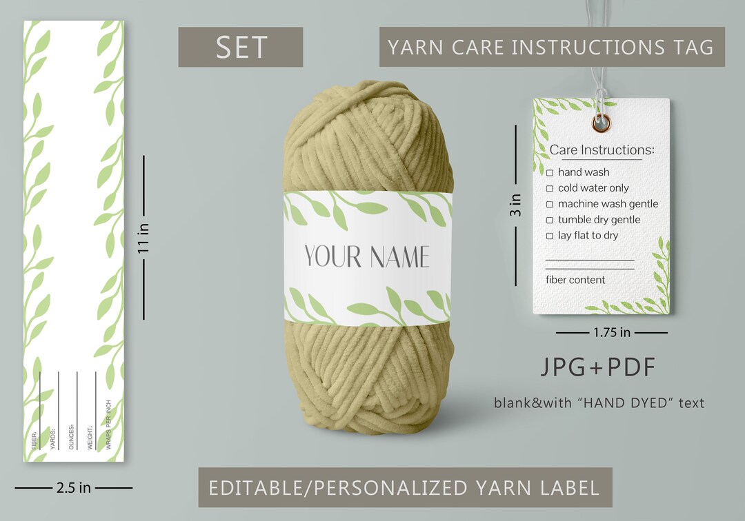 Yarn Skein Wrap Labels and Care Instructions Tag Set for Handmade Items ...