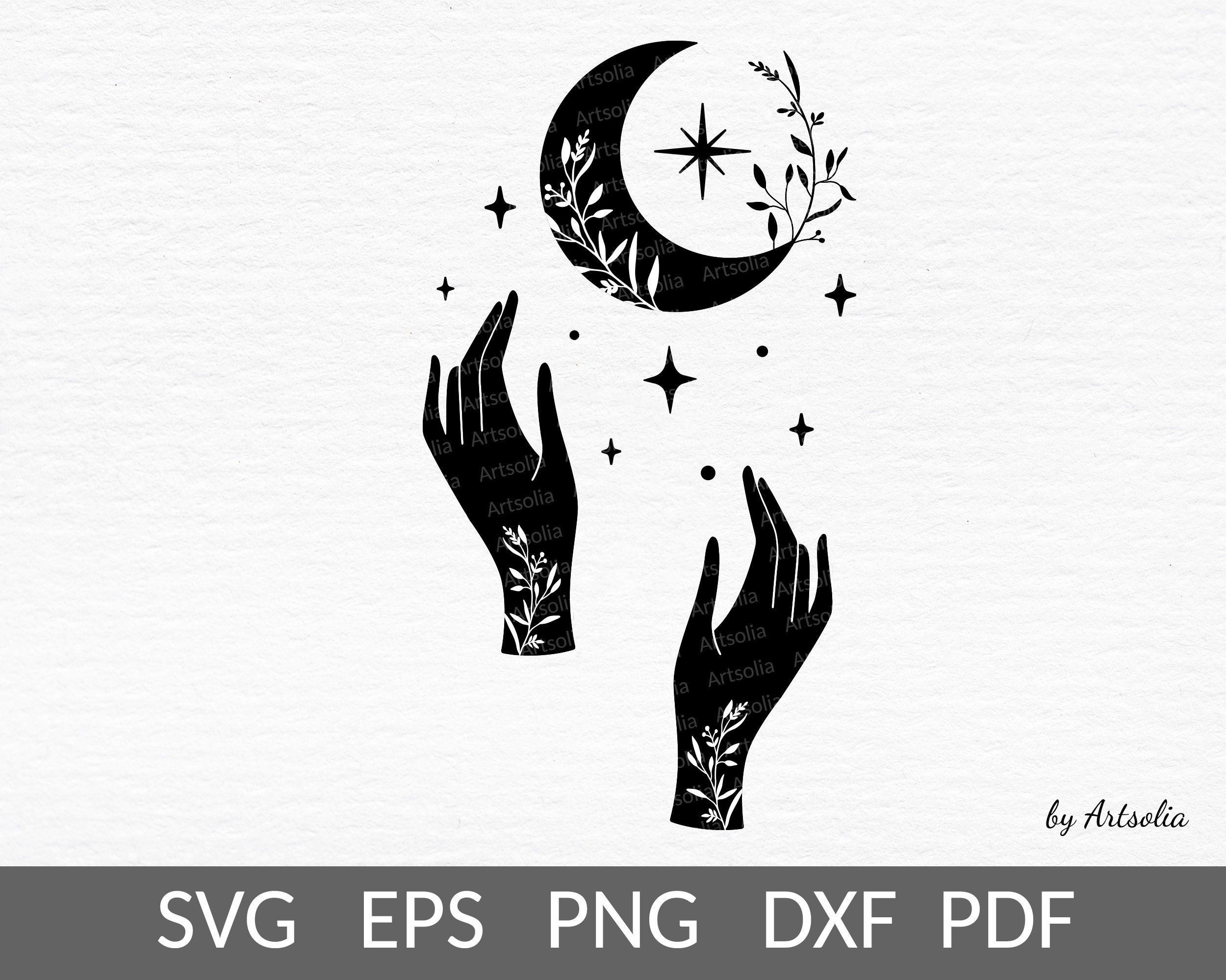 Witch Hands Svg-floral Moon Phase-mystical Nature Woman Yoga - Etsy