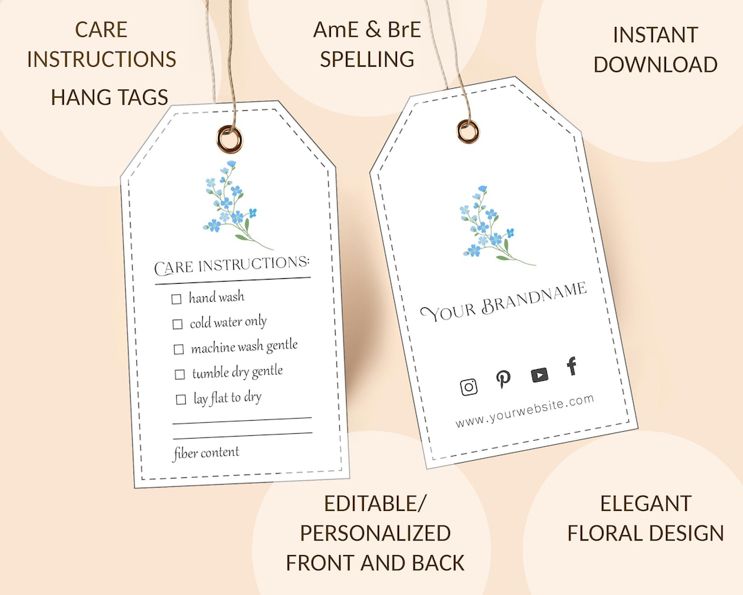 Care Instructions Tags for Handmade Knit Crochet Items-floral Washing ...