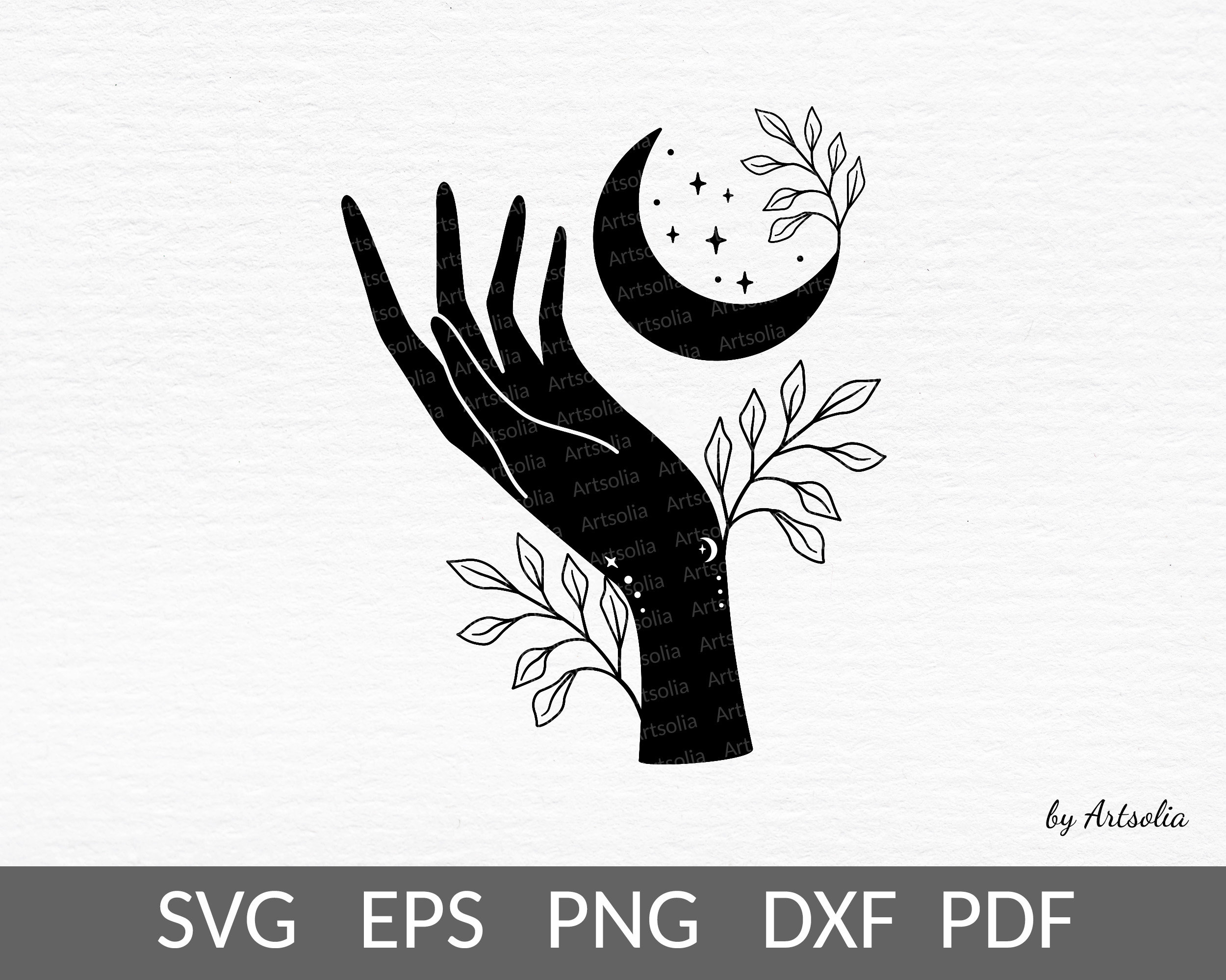 Witch Hands Svg-crescent Moon Branch-floral Moon Stars Svg-mystical ...