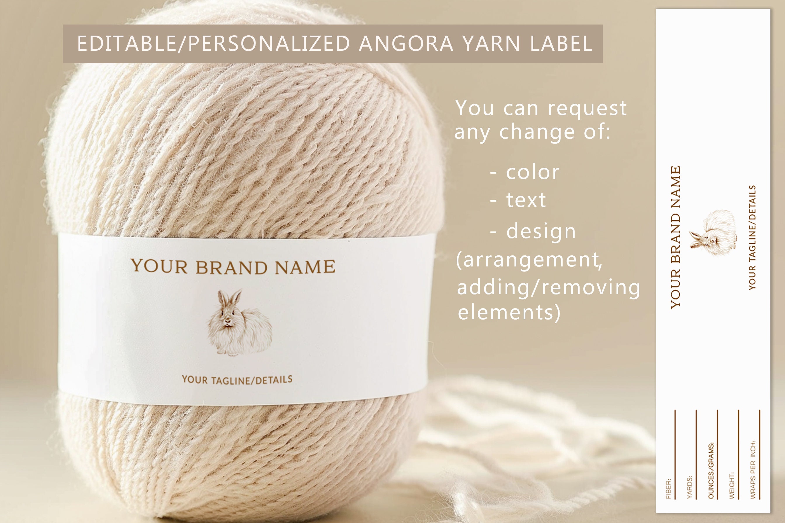 Angora Rabbit Wool Editable Label-custom Angora Rabbit Wool Wrap Around ...